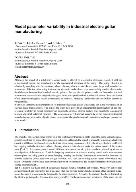 Pdf Modal Parameter Variability In Industrial Electric Guitar Manufacturing
