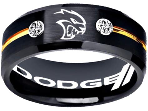 Dodge Hellcat Ring Dodge Srt Hellcat Logo Ring Black And Gold Cz Stone S Custom Fan Rings