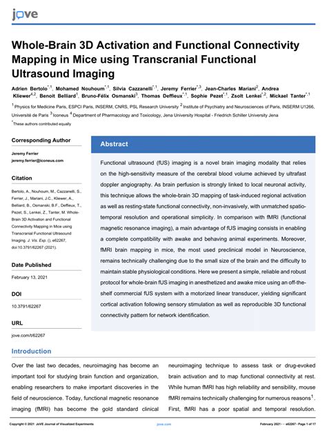 Pdf Whole Brain 3d Activation And Functional Connectivity Mapping In Mice Using Transcranial