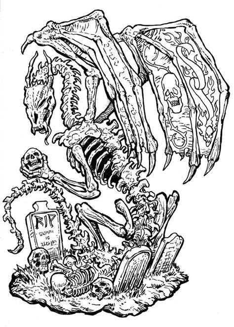 A Black And White Drawing Of A Skeleton In The Cemetery With Tombstones