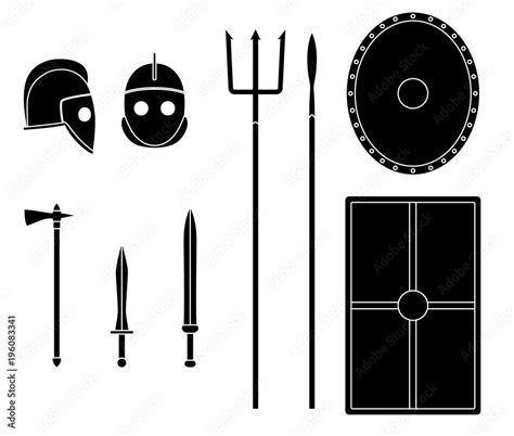 Gladiator Weapons And Armors Set Ancient Warrior Equipment Gladius