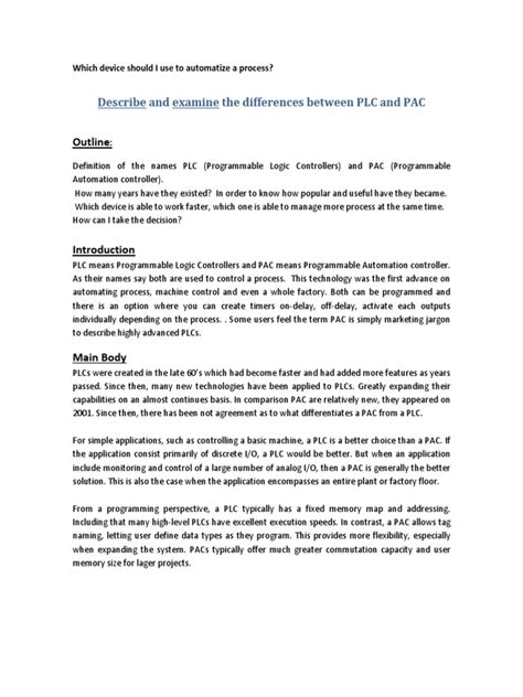 Examine The Differences Between Plc And Pac Pdf Programmable Logic Controller Automation