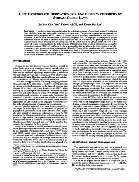 Pdf Unit Hydrograph Derivation For Ungauged Watersheds By Stream Order Laws
