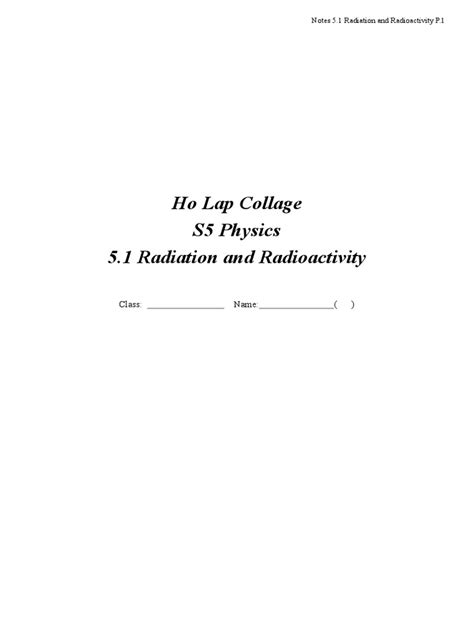 5 1 Radiation And Radioactivity Pdf Ionizing Radiation X Ray