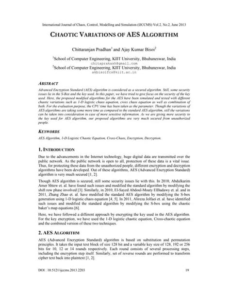 Chaotic Variations Of Aes Algorithm Pdf Information And Network Security Computing