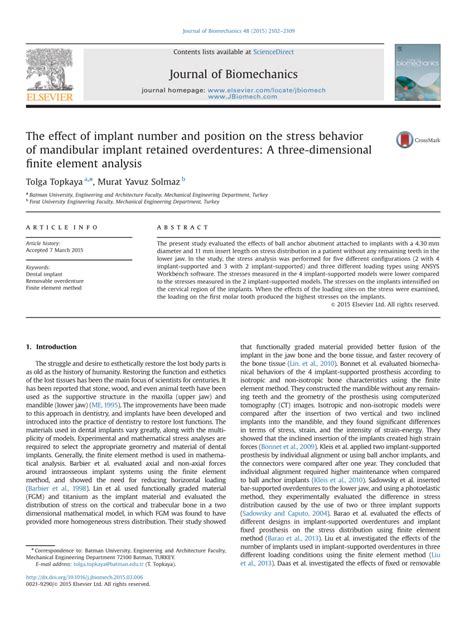 Pdf The Effect Of Implant Number And Position On The Stress Behavior Of Mandibular Implant