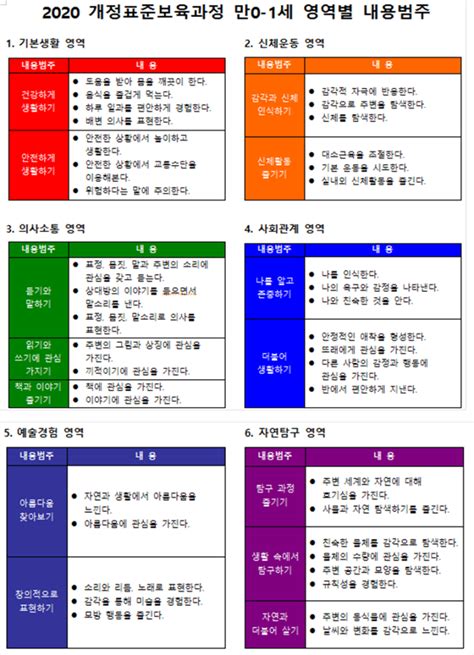 2020개정표준보육과정 만0 1세 목표 및 내용범주 네이버 블로그