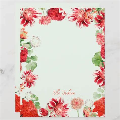 Red Floral Personalized Zazzle Personalized Stationery Red Floral