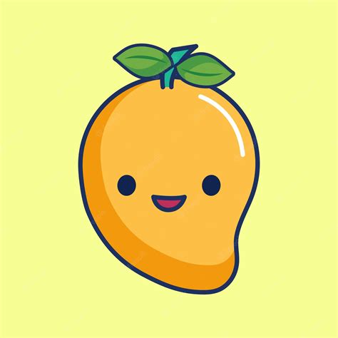 귀여운 카와이 망고 캐릭터 프리미엄 벡터