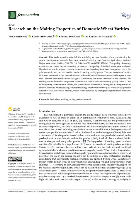 Pdf Research On The Malting Properties Of Domestic Wheat Varities