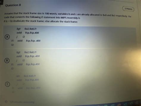 solved question 8 2 points assume that the stack frame size