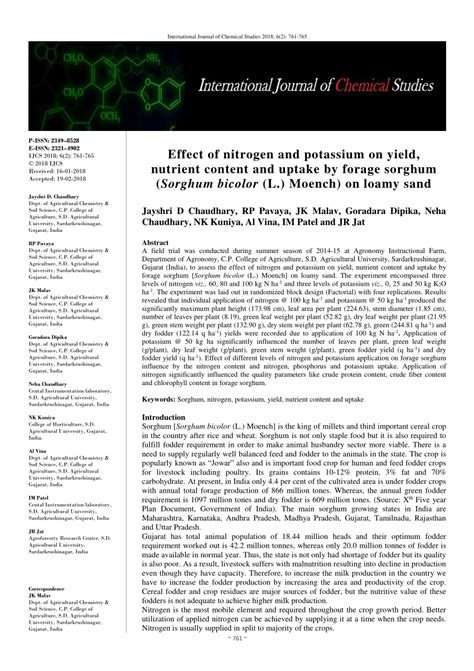 Pdf Effect Of Nitrogen And Potassium On Yield Nutrient Content And Uptake By Forage Sorghum