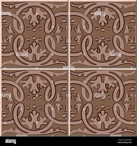 Ceramic Tile Pattern Brown Round Spiral Curve Cross Frame Oriental Interior Floor Wall Ornament