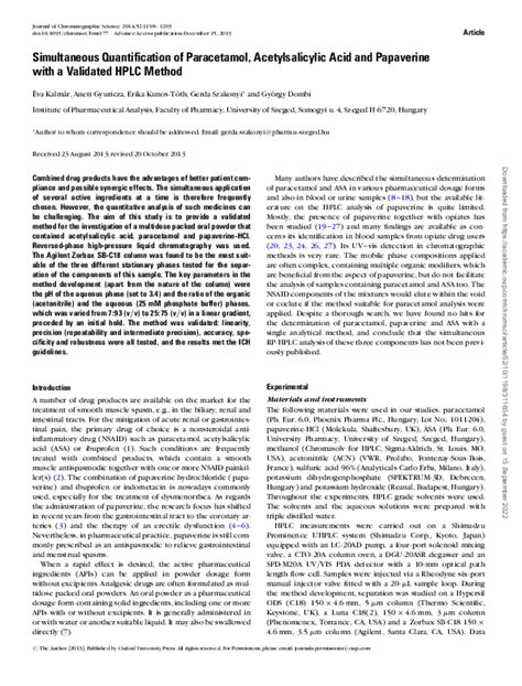 Pdf Simultaneous Quantification Of Paracetamol Acetylsalicylic Acid