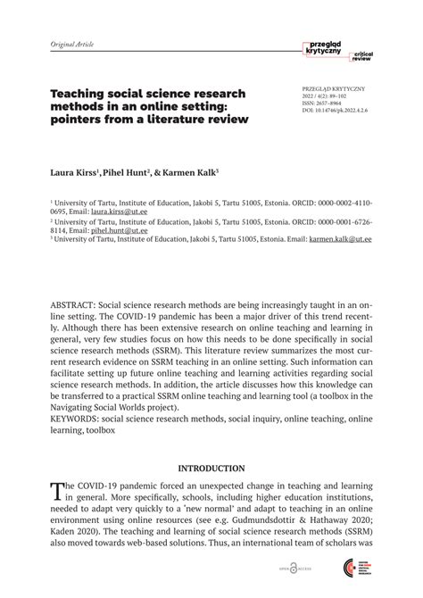 Pdf Teaching Social Science Research Methods In An Online Setting