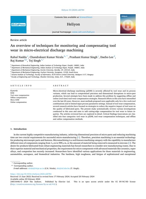 Pdf An Overview Of Techniques For Monitoring And Compensating Tool Wear In Micro Electrical