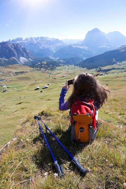 Premium Photo Tourist Girl At The Dolomites