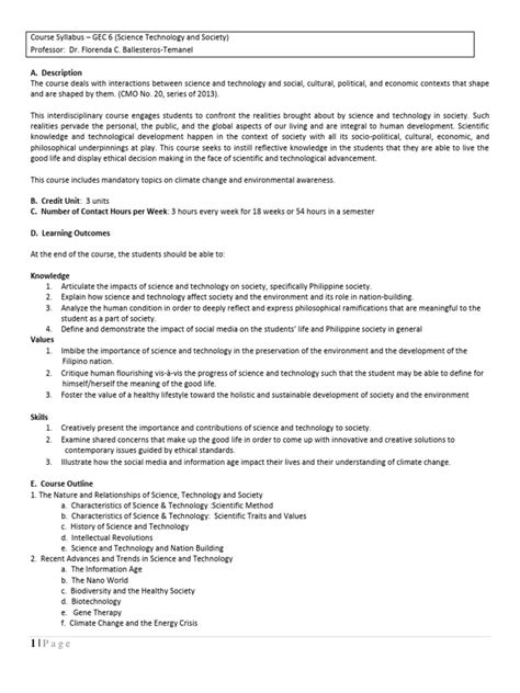 Course Syllabus Non Matrix Pdf Science Society