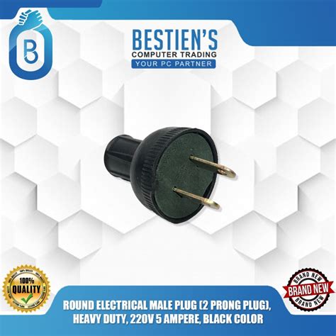 Round Electrical Male Plug 2 Prong Plug Heavy Duty 220v 5 Ampere
