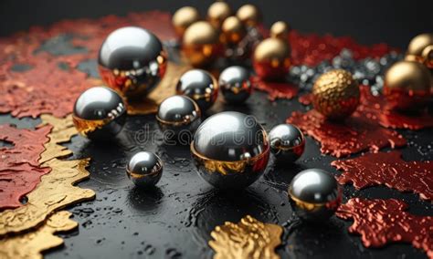 Collection Metallic Spheres In Silver And Gold Hues Arranged In