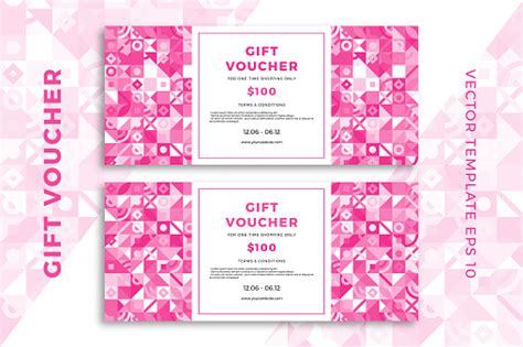 현대 분홍빛이 도는 추상 선물 카드 템플릿 우아한 할인 쿠폰 또는 바우 하우스 기하학적 패턴의 인증서 모형 샘플 텍스트가있는 깨끗하고 간단한 벡터 편집 가능한 배경