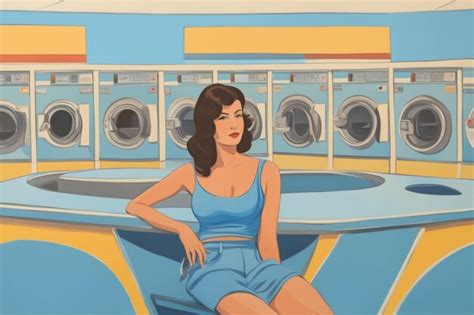 Premium Ai Image Bored Woman In Laundromat Waiting To Finish Laundry Job