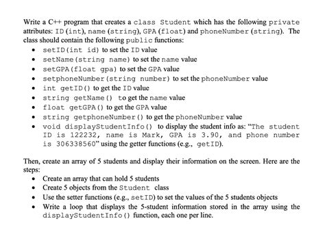 Solved Write A C Program That Creates A Class Student