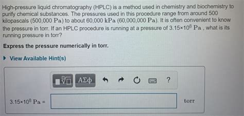 Solved High Pressure Liquid Chromatography HPLC Is A Chegg Com