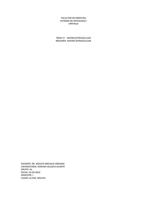 Resumen 6 Matriz Extracelular Pdf La Matriz Extracelular Colágeno