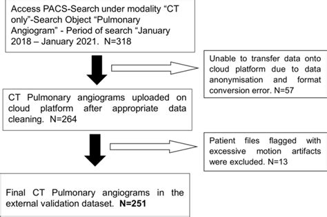 flowchart illustrating the external validation ct datasets used in the