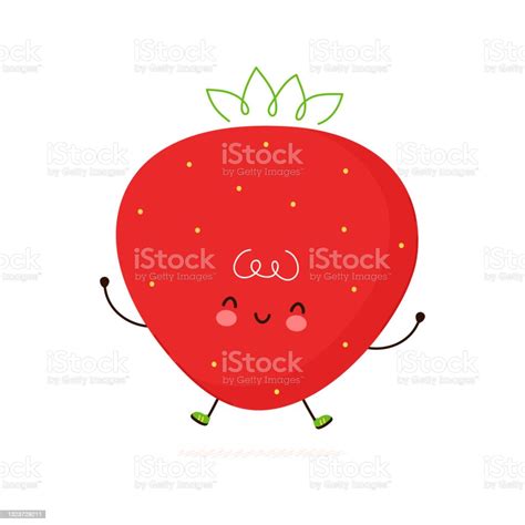 귀여운 재미 딸기 캐릭터 벡터 핸드 그린 만화 가와이 캐릭터 일러스트 아이콘 흰색 배경에 격리 딸기 캐릭터 컨셉 가공의 인물에 대한 스톡 벡터 아트 및 기타 이미지 Istock