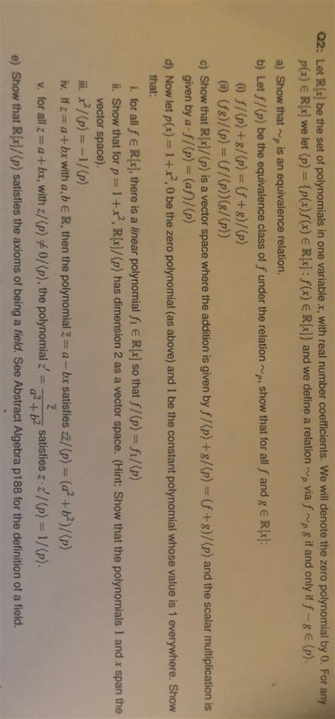 Solved Q Let Rfx Be The Set Of Polynomials In One Vari Chegg Com