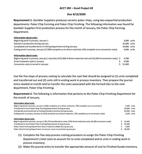 Solved ACCT Excel Project Due Requirement Chegg Com