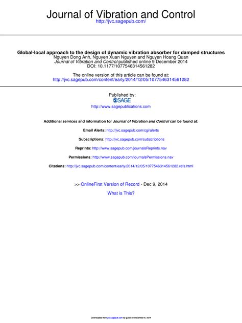 Pdf Global Local Approach To The Design Of Dynamic Vibration Absorber For Damped Structures