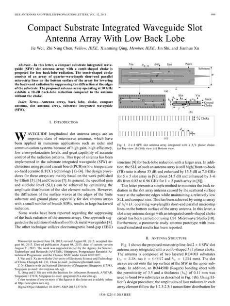 Pdf Compact Substrate Integrated Waveguide Slot Antenna Array With Low Back Lobe