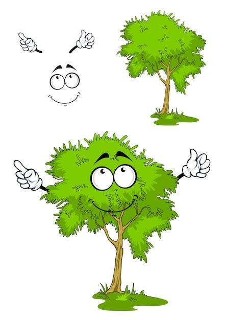 Premium Vector Cartoon Green Tree On Grass