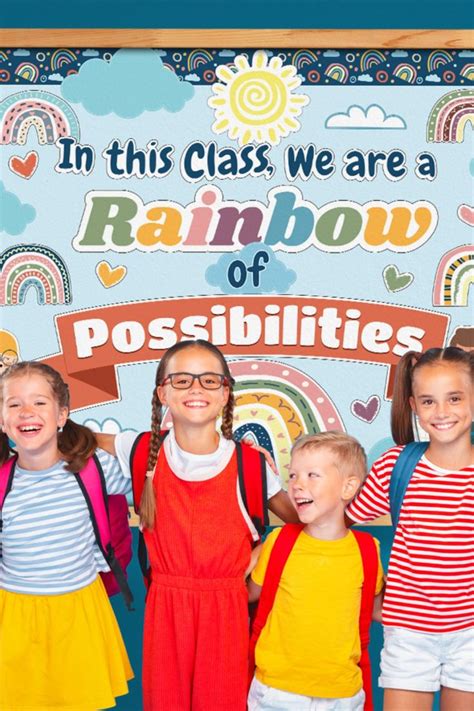 67 Pcs Boho Rainbow Classroom Decor Set With Background Papers And Borders Rainbow Decorations