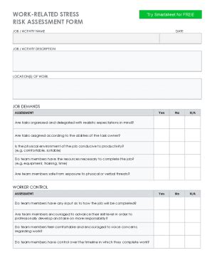 Fillable Online Work Related Stress Risk Assessment Form Fax Email