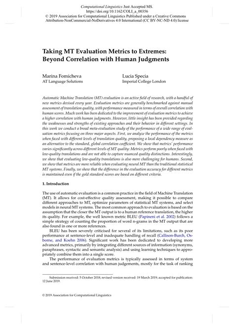 Pdf Taking Mt Evaluation Metrics To Extremes Beyond Correlation With Human Judgments