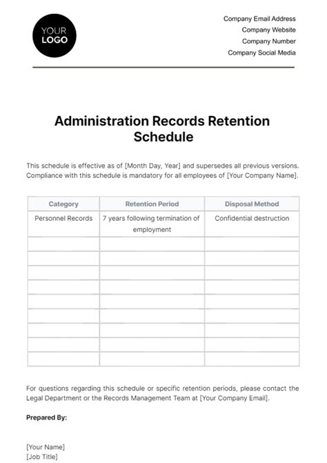Free Administration Records Retention Schedule Template To Edit Online