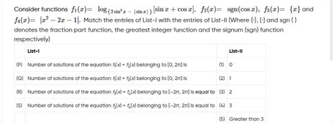 consider functions f1 x log 2sin2x−∣sinx∣ [sinx cosx] f2 x sgn cosx