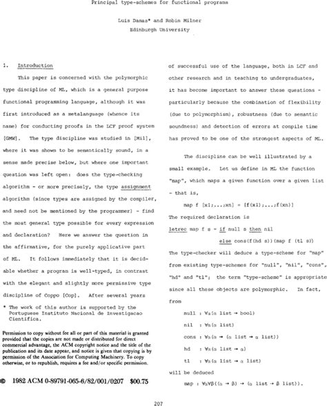 Principal Type Schemes For Functional Programs Proceedings Of The 9th