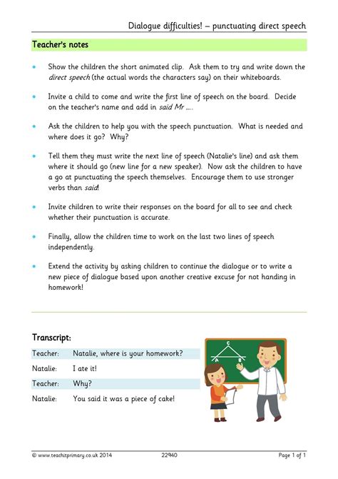 Dialogue Difficulties Punctuating Direct Speech Punctuation Ks2 Teachit