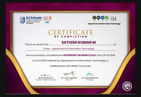 Sathish Kumar M It On Linkedin I Successfully Completed An Internship