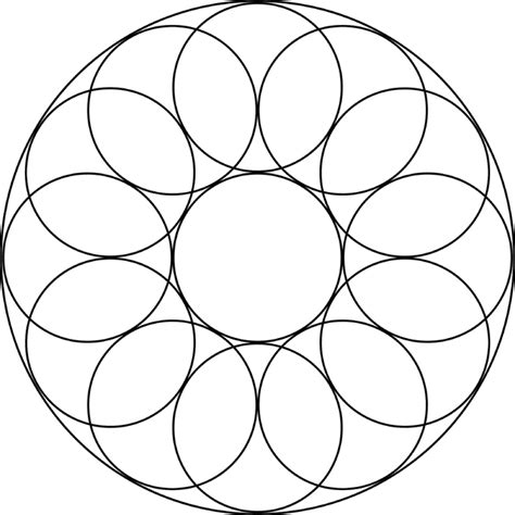 12 Overlapping Circles About A Center Circle And Inside A Larger Circle