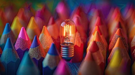 Creative Idea Concept Pencil Drawing Of Bulb Emitting Light Stock Illustration Illustration