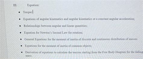 Solved III Equation Torque Equations Of Angular Chegg