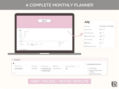 Habit Tracker Notion Template Notion Planner Template Pink Notion Template Mood Tracker