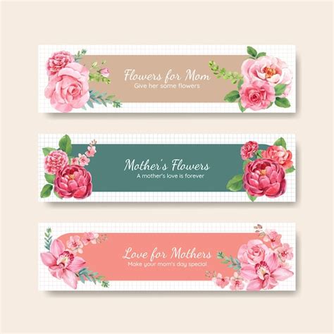 해피 어머니의 날 배너 템플릿 세트 무료 벡터