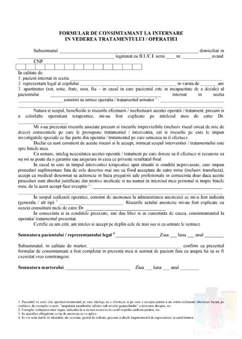 Formular Consimtamant La Internare In Vederea Tratamentului Sau Operatiei